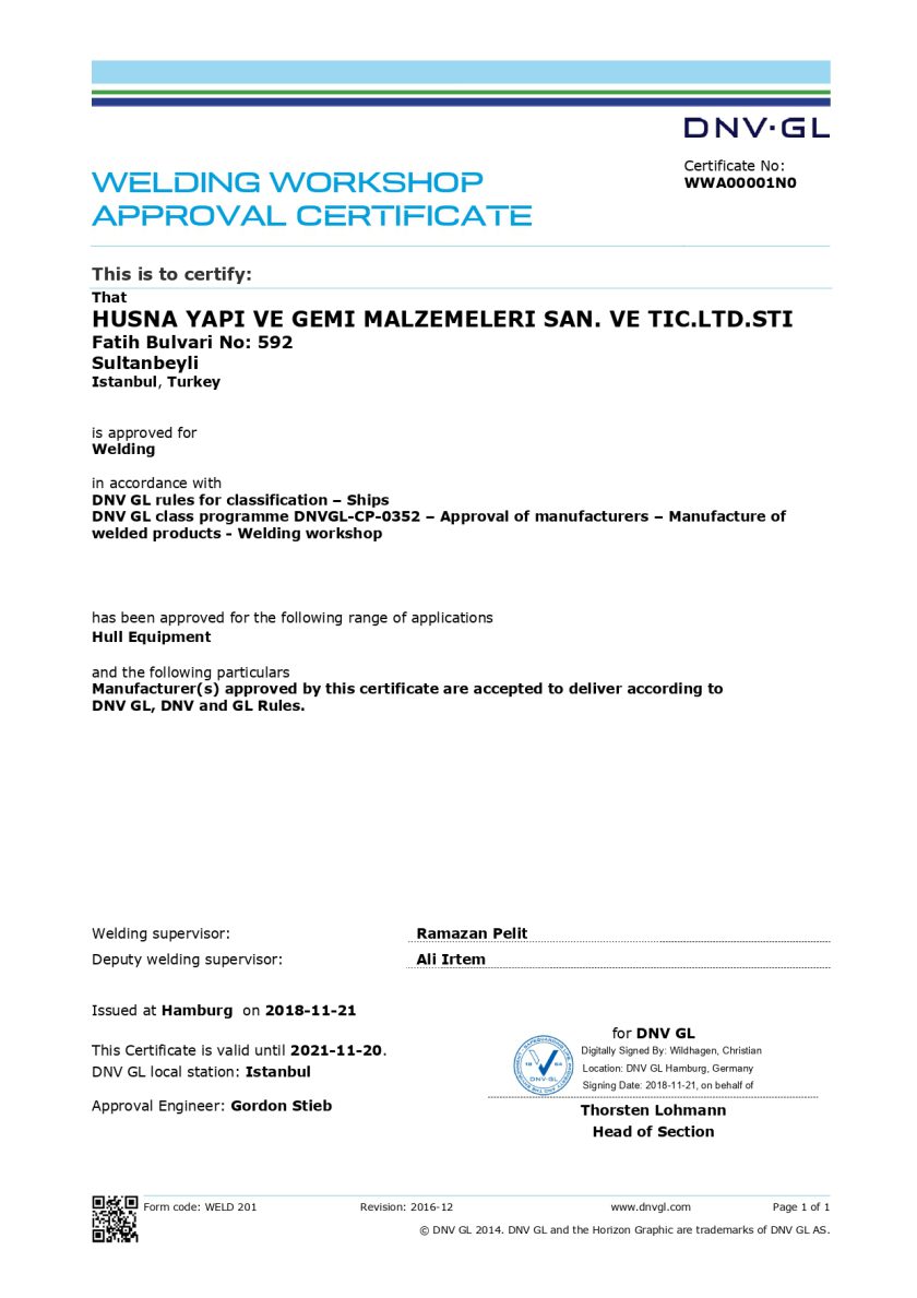 Certificates - İde Marine | Side Scuttles And Ship Windows